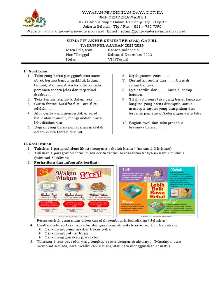 Soal Essay Sas Bindo 7 | PDF