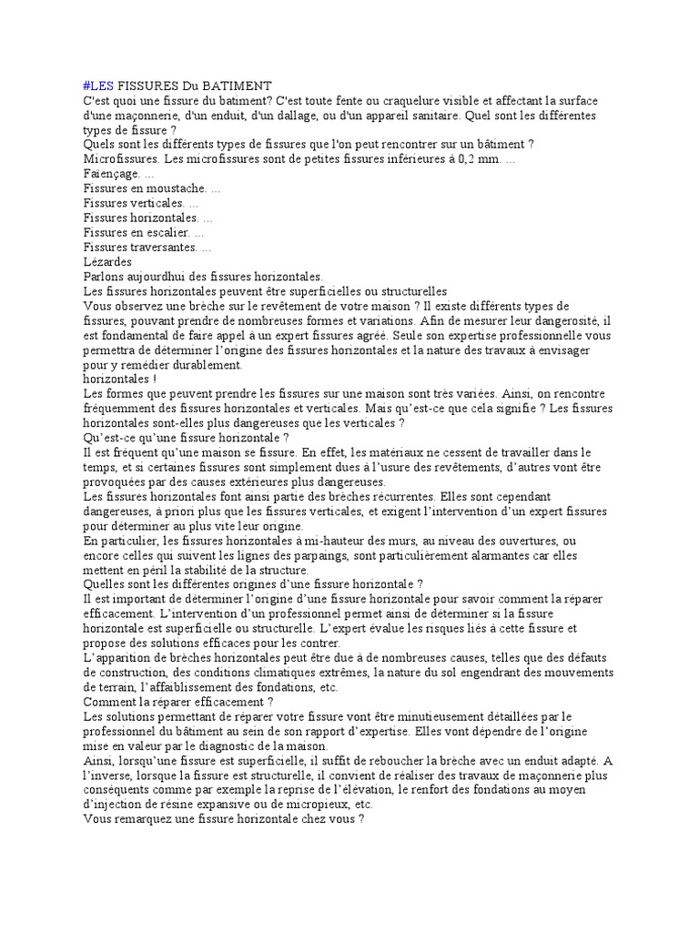 Types et dangers des fissures horizontales | PDF | Fondation (construction)