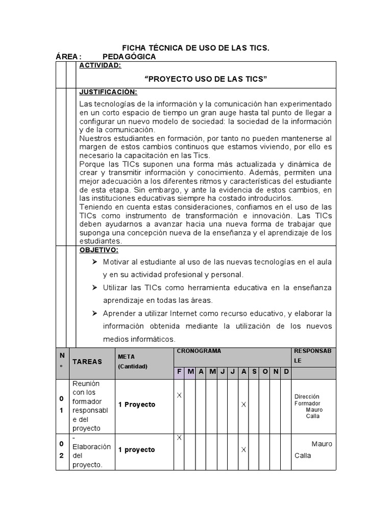 Ficha Técnica de Uso de Las Tics | PDF | Tecnología de información y comunicaciones | Método de ...