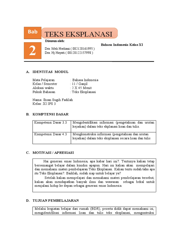 Modul Teks Ekplanasi Pertemuan 2 | PDF