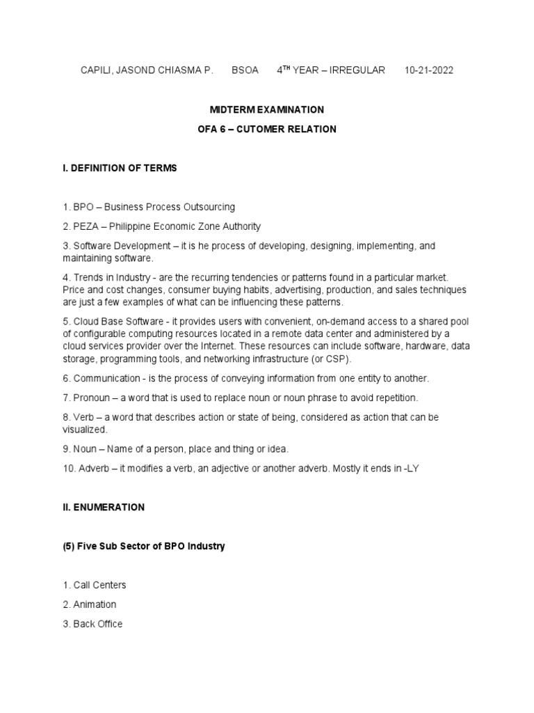 Capili, Jasond Chiasma P. - Midterm Exam - Ofa 6 | PDF | Part Of Speech | Adverb