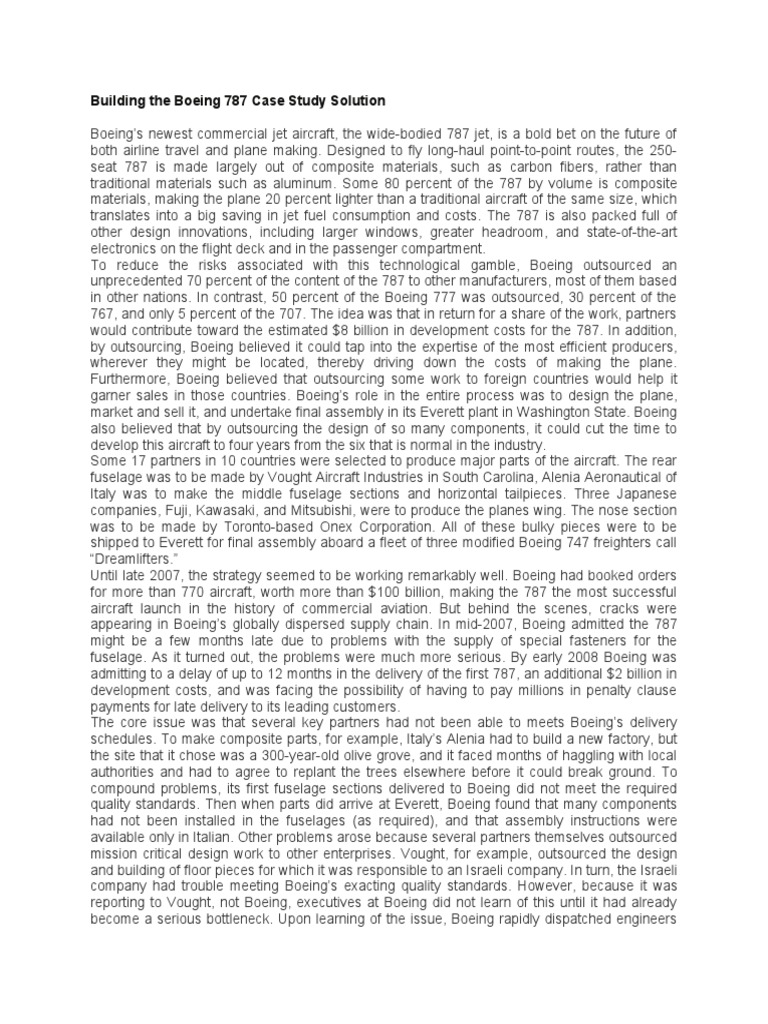 Building The Boeing 787 Case Study Solution Pdf Boeing Outsourcing