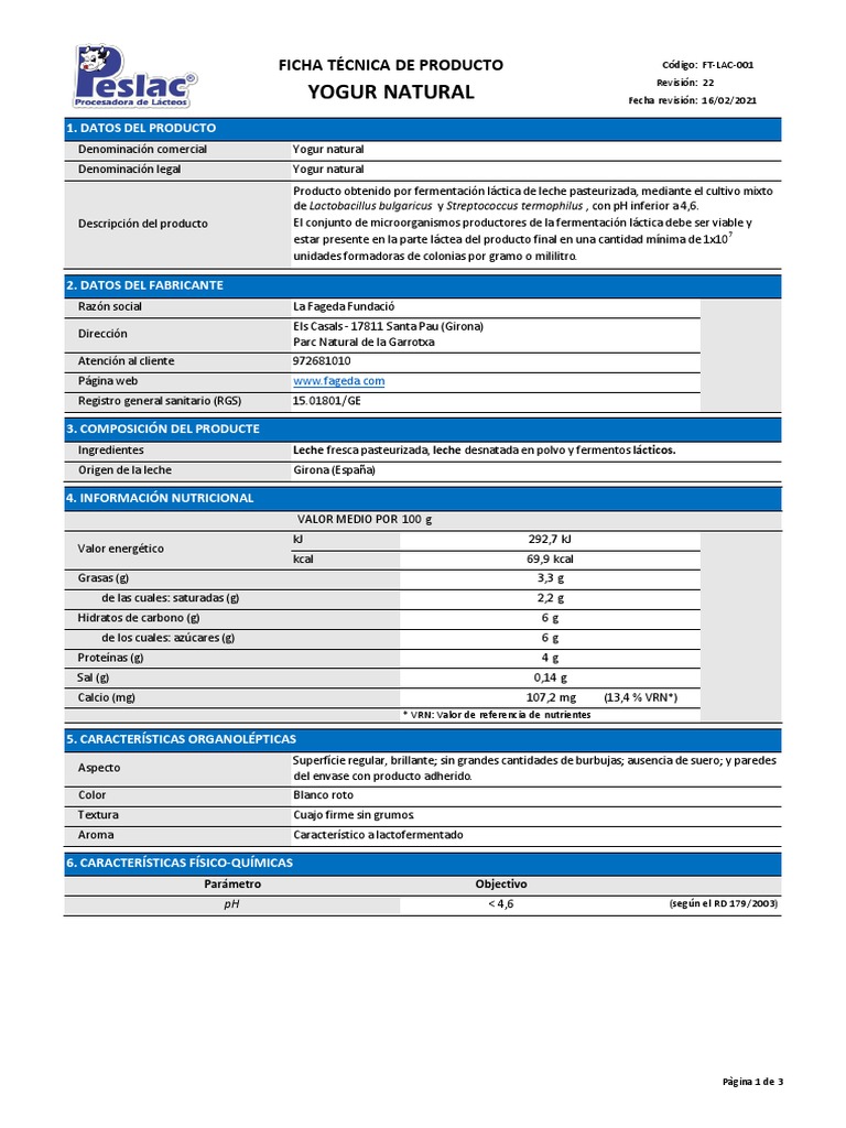 5.ficha Yogutrh Peslac | PDF | Alimentos | Seguridad alimenticia