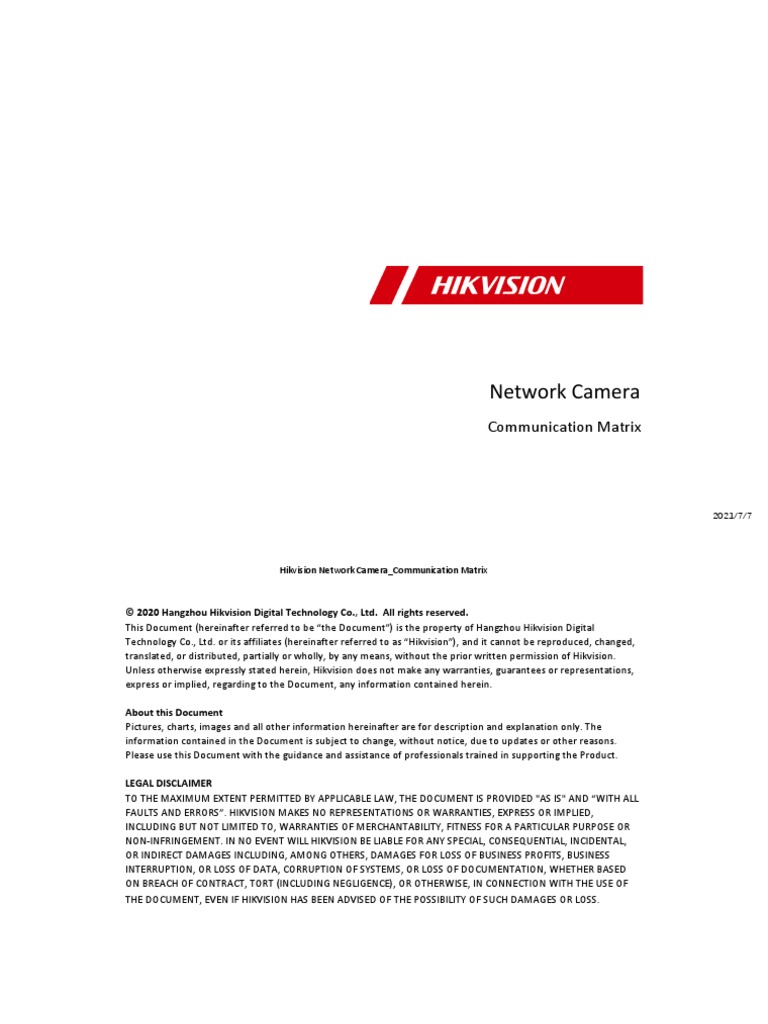 Hikvision Network Camera - Communication Matrix - 20210707 | PDF ...
