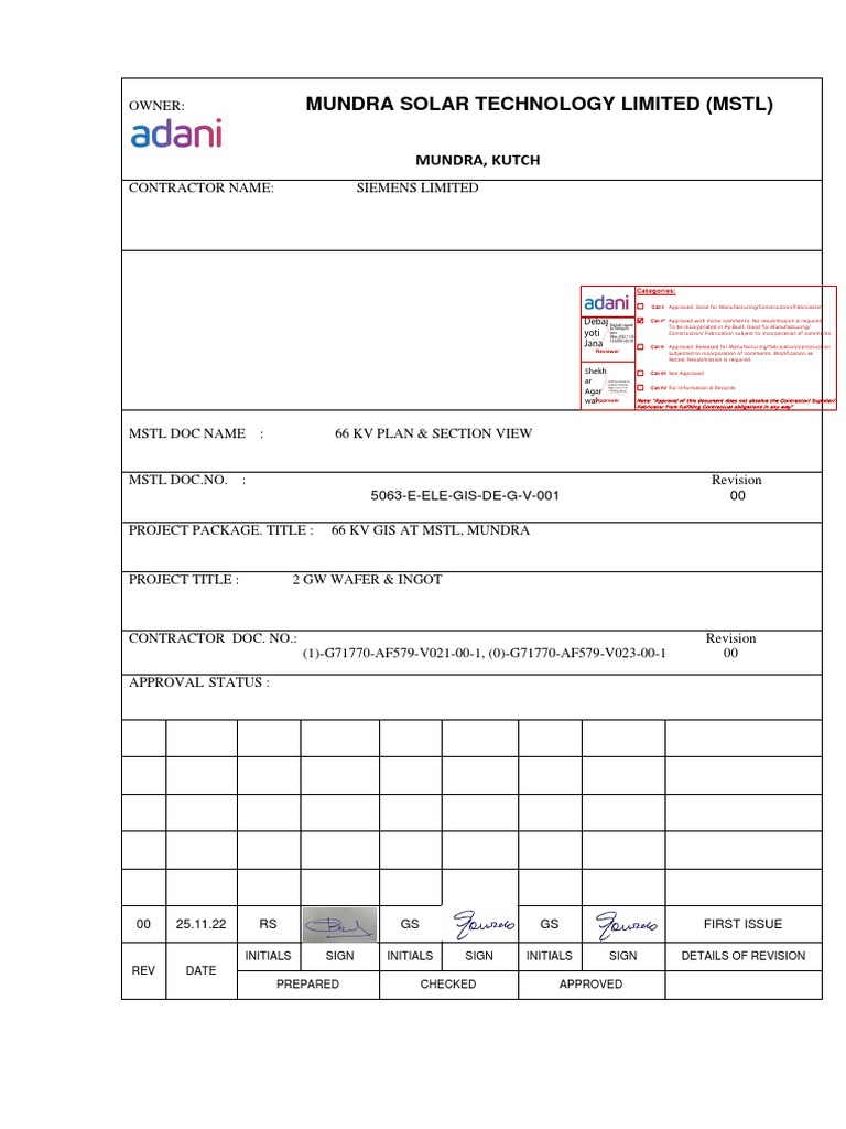 5063-E-ELE-GIS-DE-G-V-001 - Rev.00 - 66 KV GIS GA Plan Section | PDF