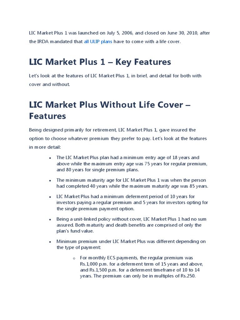LIC Market Plus 1 Was Launched On July 5 | PDF | Insurance | Corporate Law