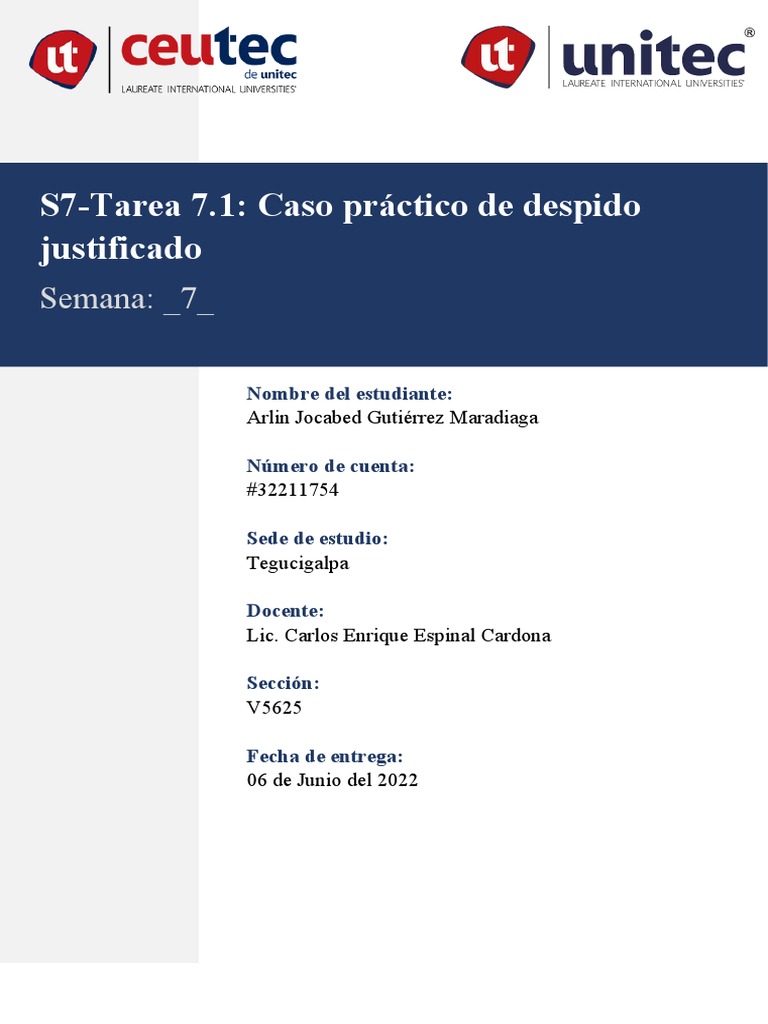 S7-Tarea 7.1 Caso Práctico de Despido Justificado. | PDF | Derecho laboral | Labor