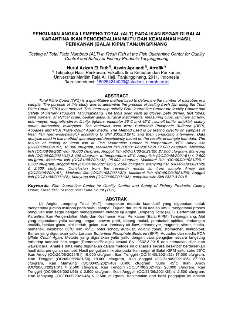 Jurnal Marinade - Nurul Azizah El Fath | PDF | Microbiology | Microscopy