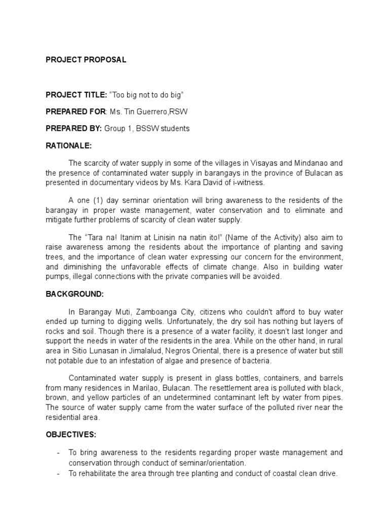 Water Supply Project Proposal for Barangay | PDF | Water | Drinking Water