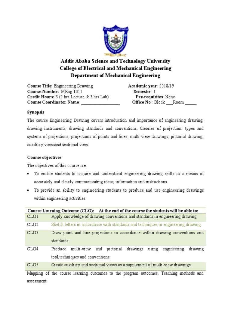 AASTU-Engineering Drawing | PDF | Engineering | Teaching Method