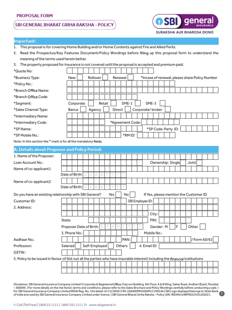 BHARAT GRIHA RAKSHA Proposal | PDF | Insurance | Cheque