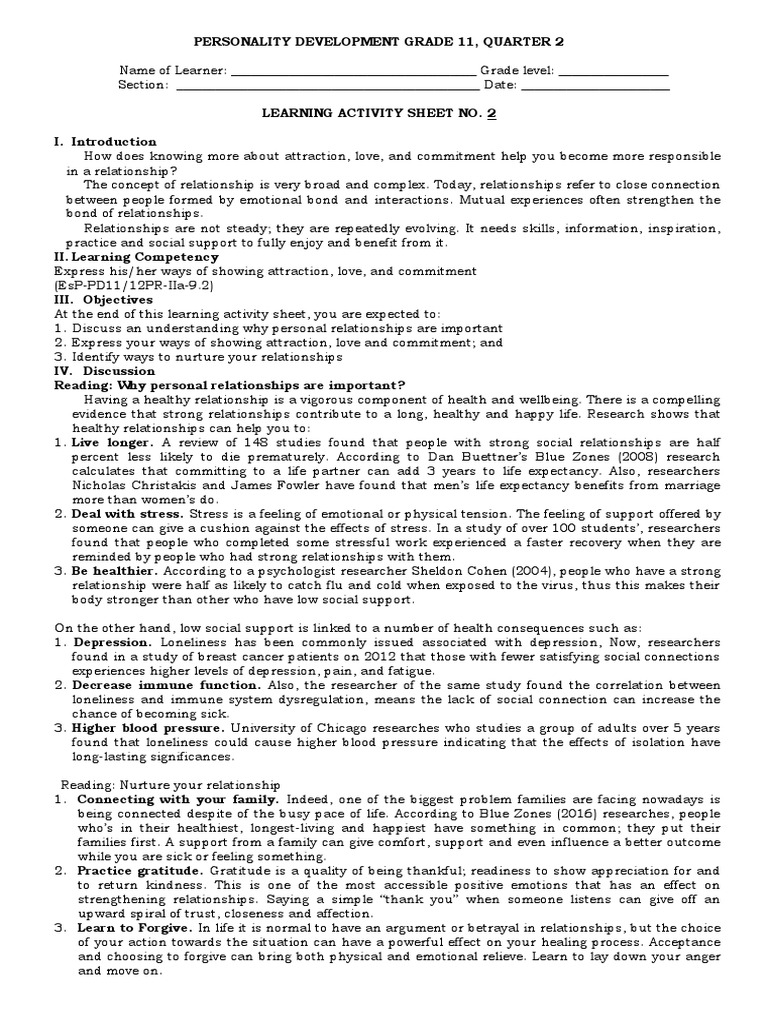 Perdev Las 2 Quarter 2 | PDF | Loneliness | Social Support