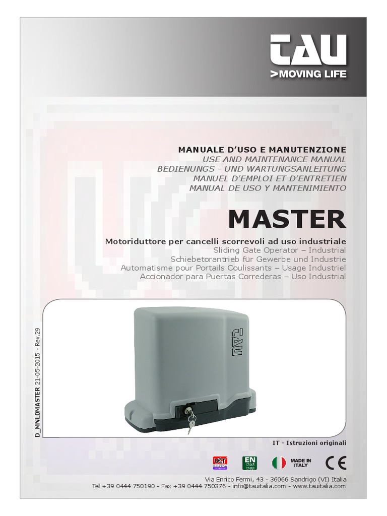Comprehensive User and Maintenance Manual for the MASTER Series Sliding ...