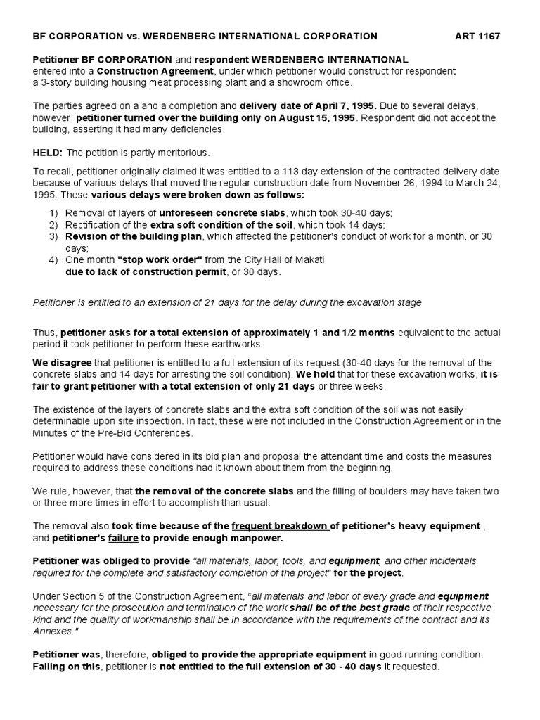 BF CORPORATION vs. WERDENBERG INTERNATIONAL CORPORATION | PDF ...