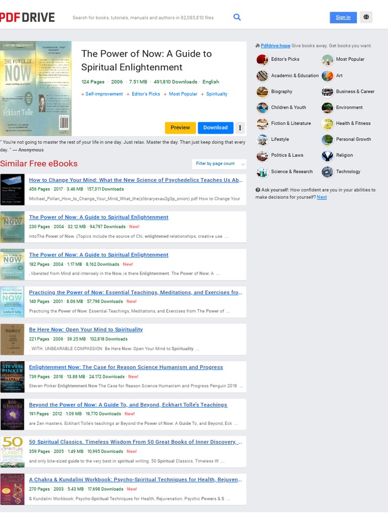 The Power of Now - A Guide To Spiritual Enlightenment - PDF Drive | PDF ...