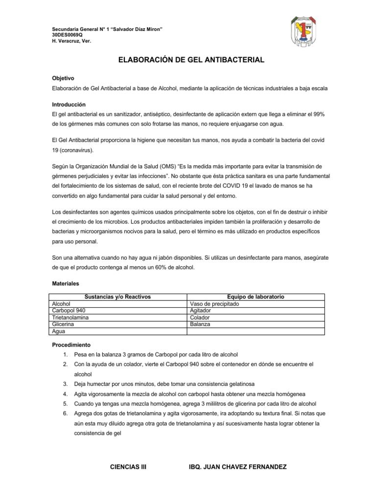 Gel Antibacterial PDF | PDF | Microbiología | Especialidades Medicas