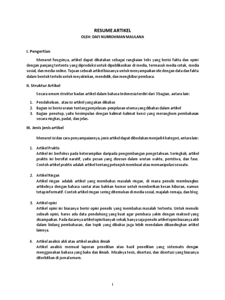 Contoh Resum Artikel | PDF
