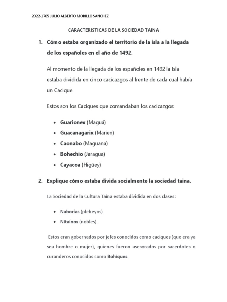 Caracteristicas de La Sociedad Taina | PDF | Pueblos Indígenas de las ...