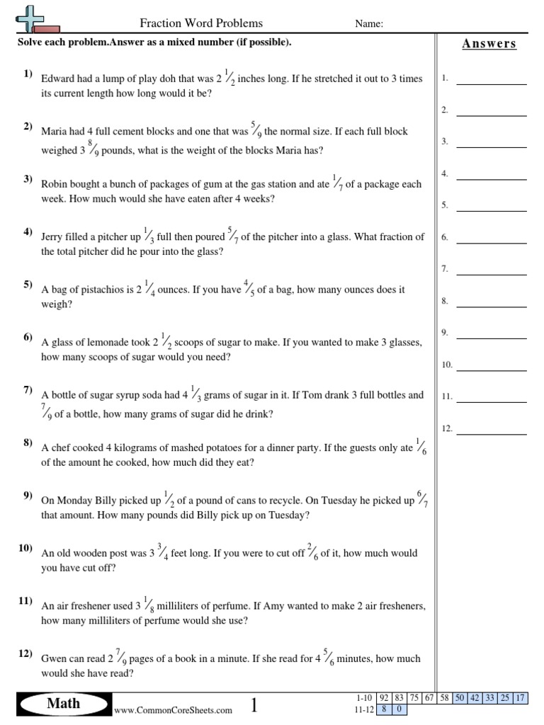Fraction Word Problems | PDF | Pound (Mass) | Soft Drink