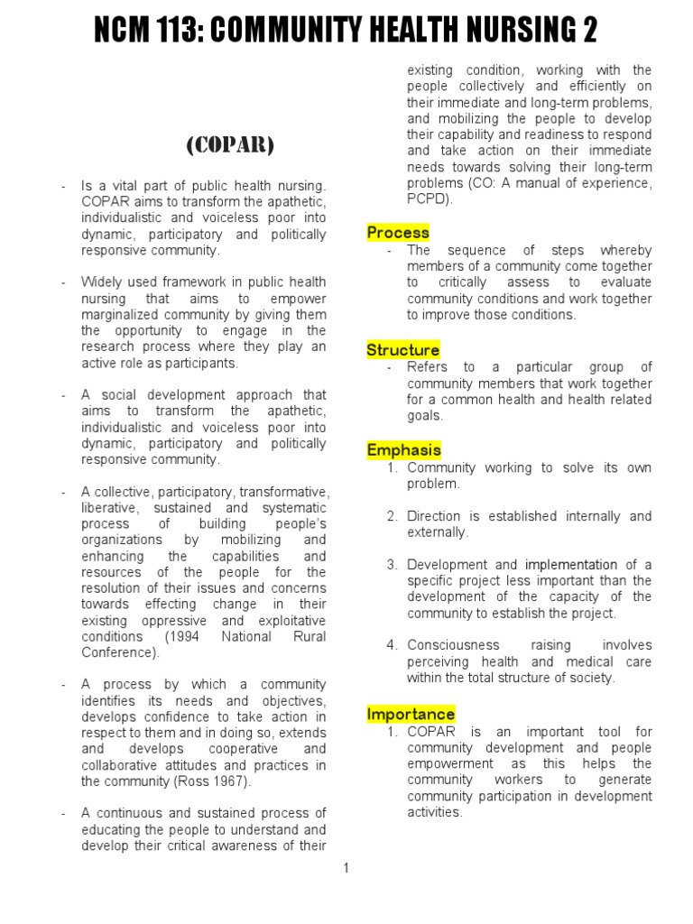 NCM 113 CHN 2-Prelims Reviewer | PDF | Community | Nursing