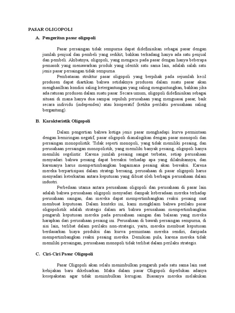 Karakteristik Dan Model Pasar Oligopoli Pdf