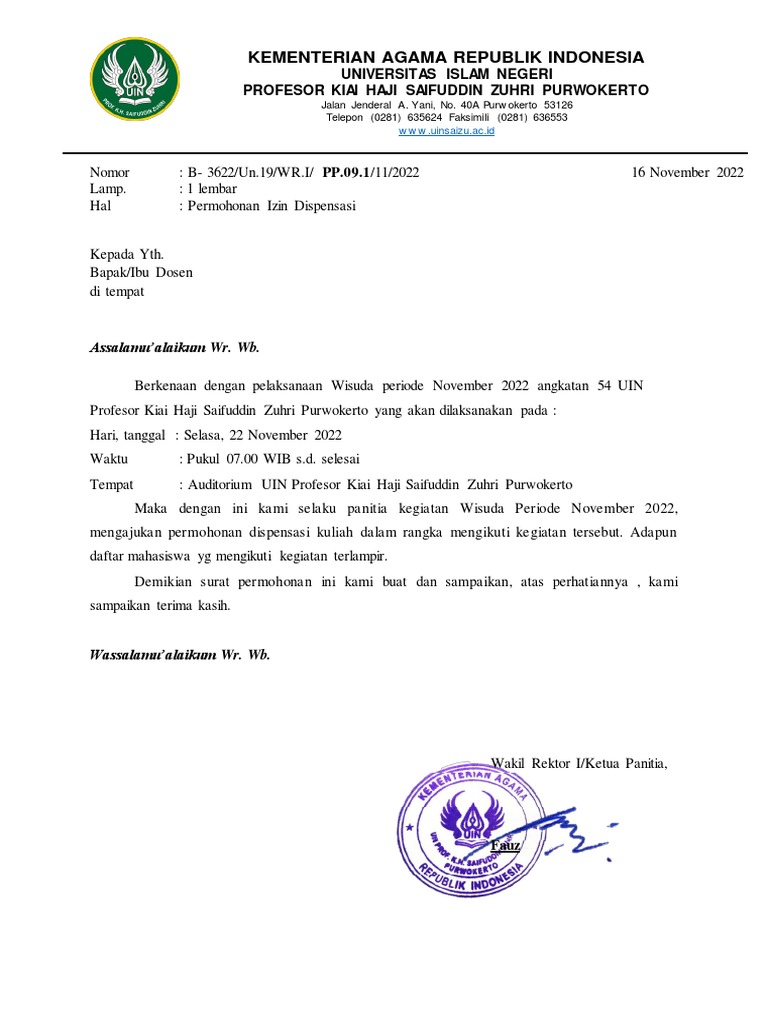 Permohonan Ijin Dispensasi | PDF