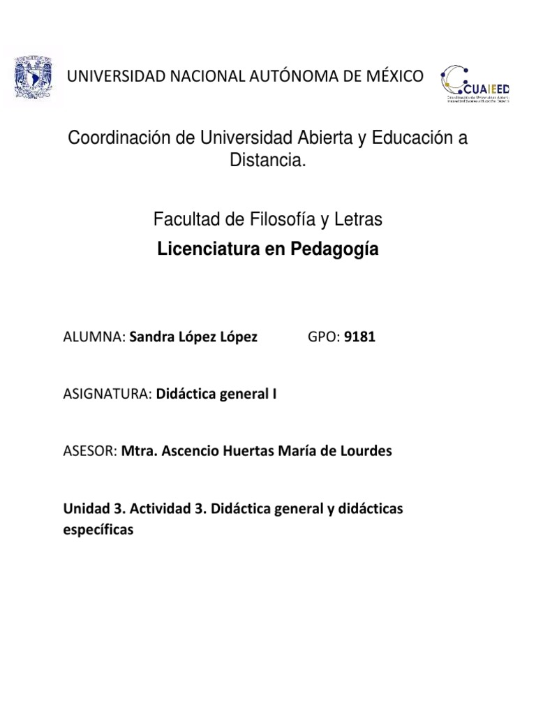 1319 - U3 - Act3 - Didactica General y Especificas | PDF