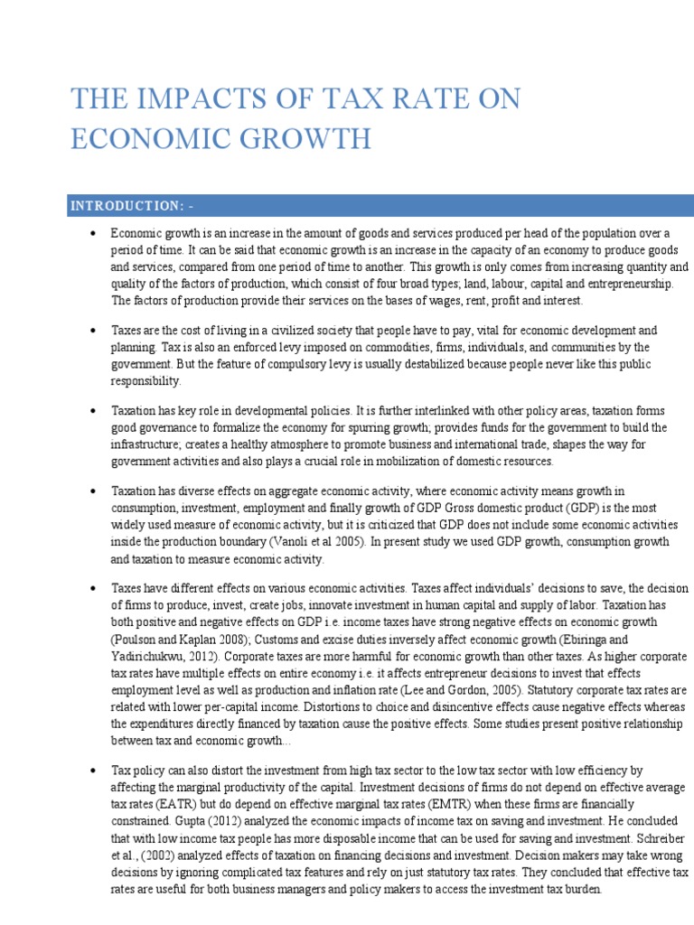 The Impacts of Tax Rate On Economic Growth | PDF