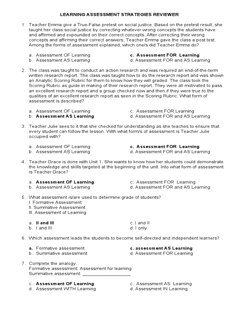 Learning Assessment Strategies Reviewer | PDF | Educational Assessment ...