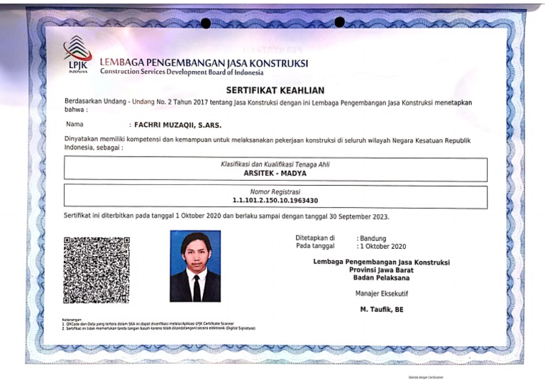SERTIFIKAT ARSITEK-MADYA Facri Musaqii | PDF