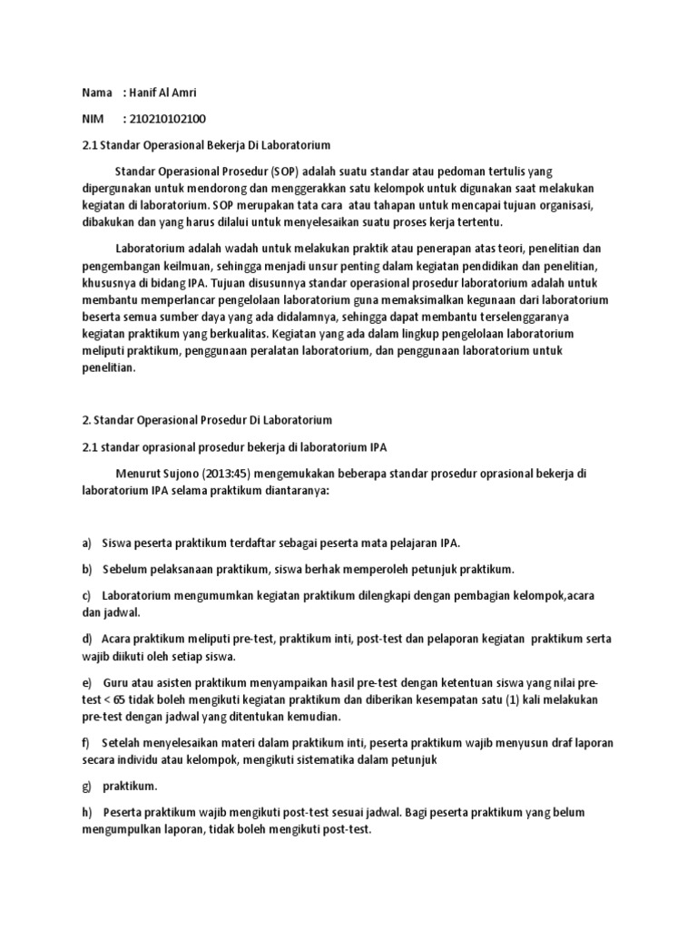 SOP Labolatorium | PDF