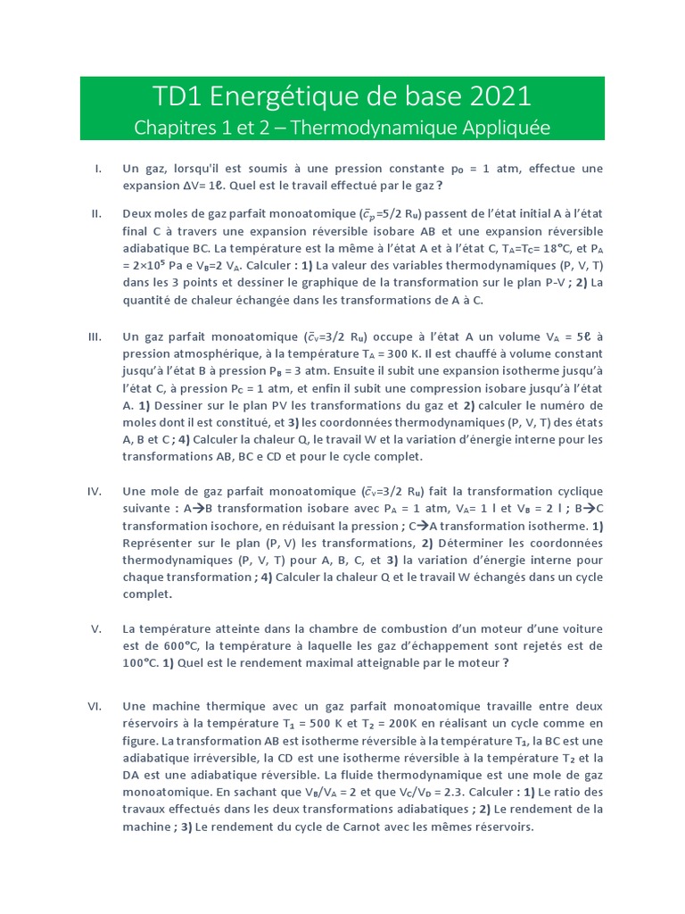 TD1 2022 2023 | Download Free PDF | Chaleur | Thermodynamique