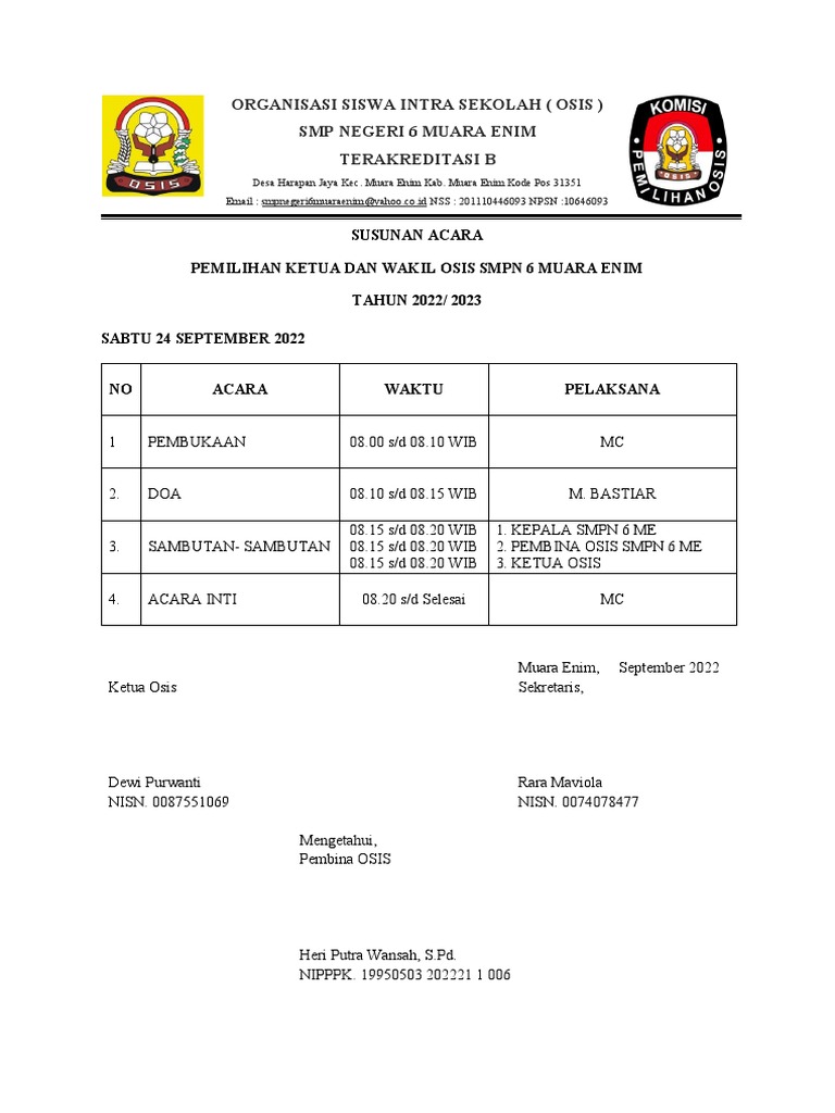 Susunan Acara Pemilihan Calon Ketua Osis | PDF Susunan Acara Pemilihan Calon Ketua Osis | PDF