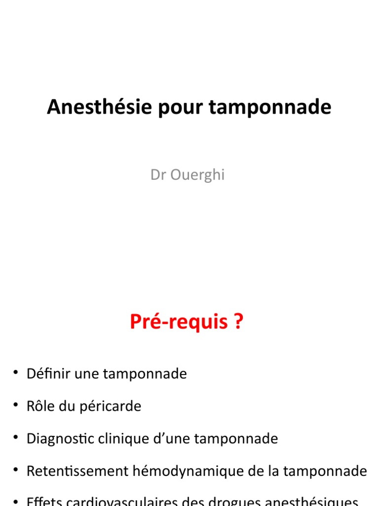 Anesthésie en cas de tamponnade cardiaque | PDF | Cœur | Maladies et ...