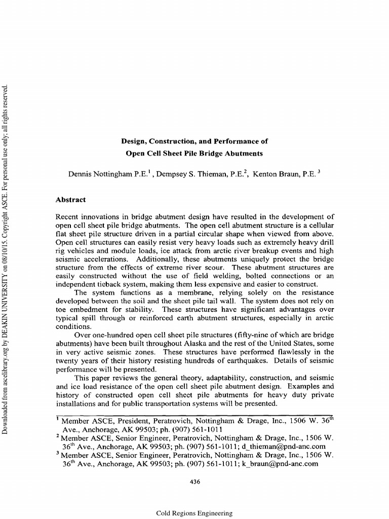 Design Construction and Performance of Open Cell Sheet Pile Bridge ...