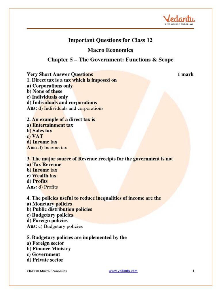 Important Questions For Cbse Class 12 Macro Economics Chapter 5 Pdf