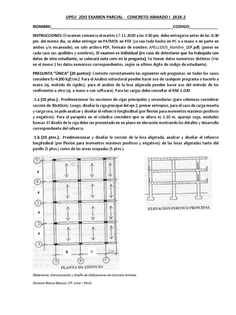Upeu - 2do Examen Parcial - Concreto Armado I - 2020-2 NOMBRE: - CODIGO | PDF | Ingeniero civil ...