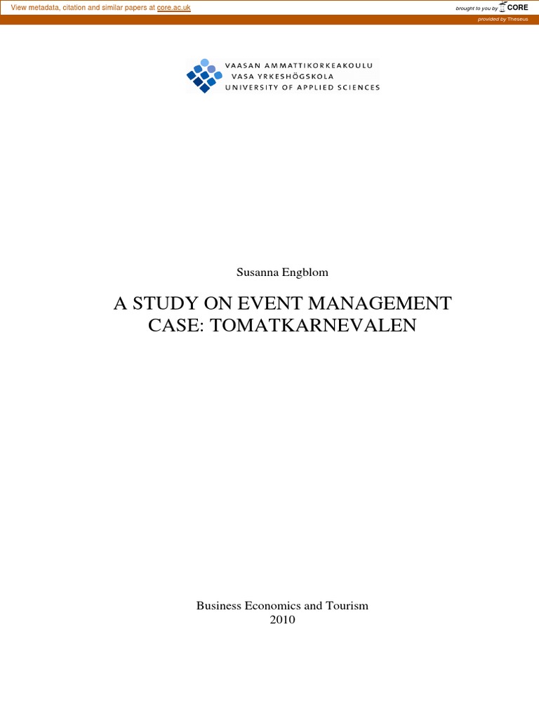 A Study On Event Management Case: Tomatkarnevalen: Susanna Engblom ...