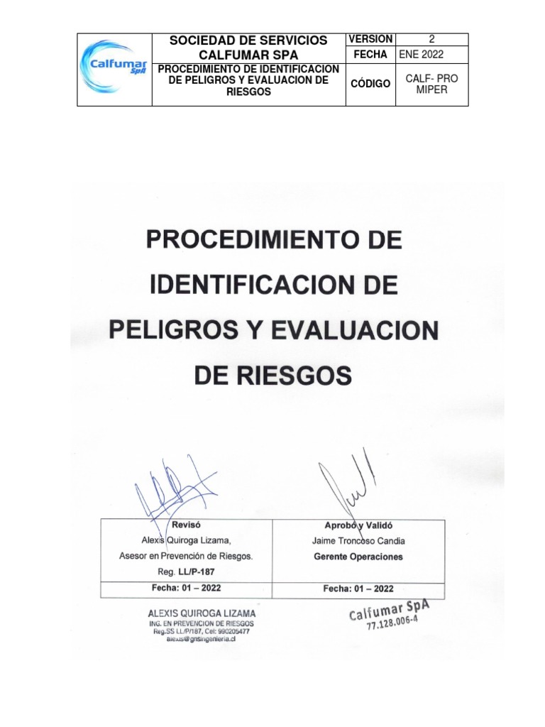 Procedimiento de Identificacion de Peligros y Evaluacion de Riesgos | PDF | Riesgo | Evaluación ...