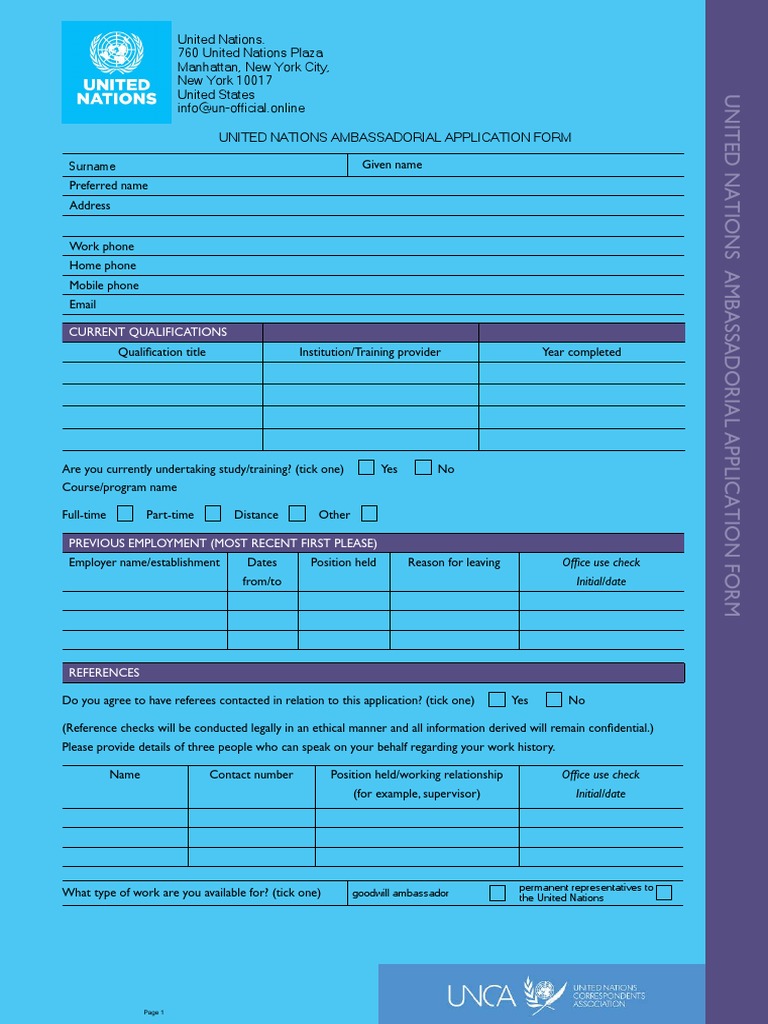 United Nations Ambassadorial Application Form | PDF | Confidentiality ...