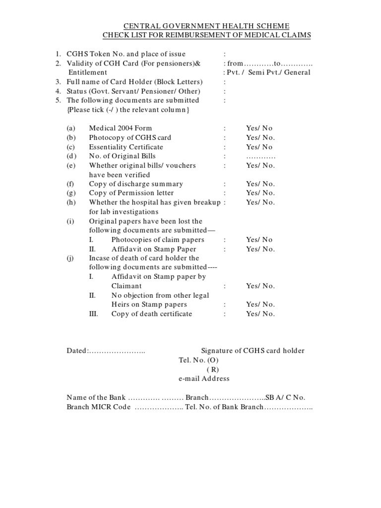 CGHS Reimbursement Forms | PDF | Cheque | Government