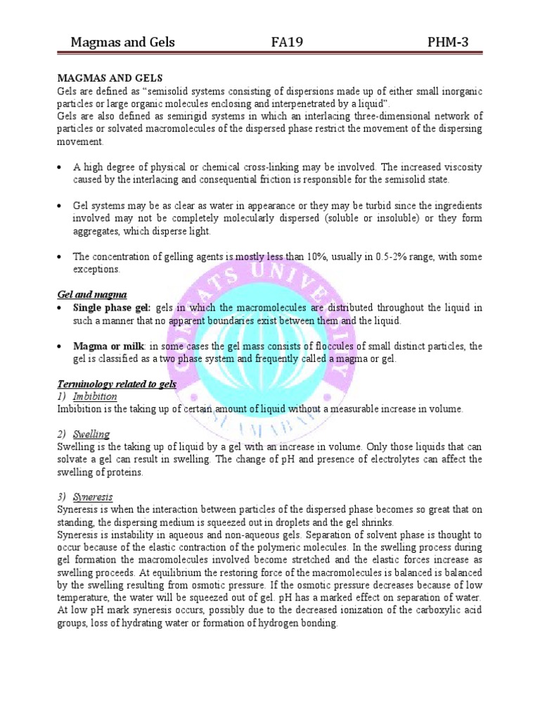 Magma and Gel | PDF | Gel | Colloid