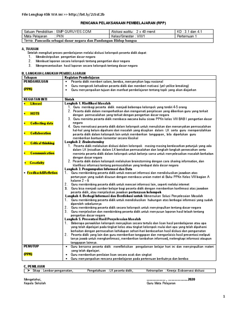 RPP PKN Kelas VIII: Pancasila | PDF | Seni