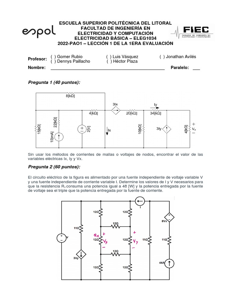 ElectBásica 2022 PAO1 Eval1 Quiz1 | PDF