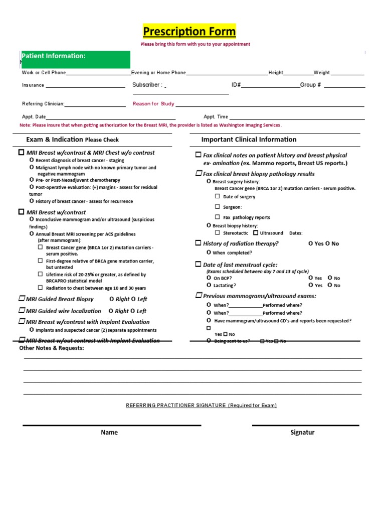 Prescription-template-10 | PDF | Breast Cancer | Mammography