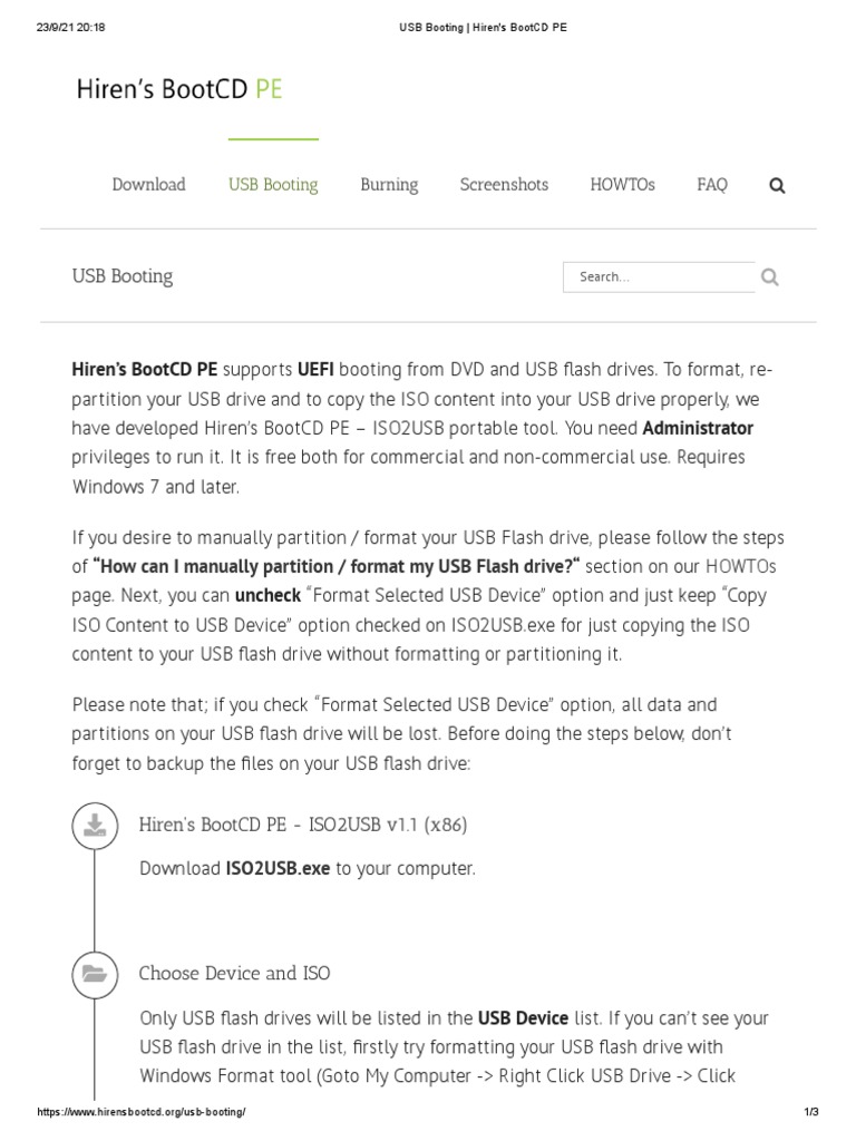 USB Booting - Hiren's BootCD PE | PDF | Usb Flash Drive | Booting