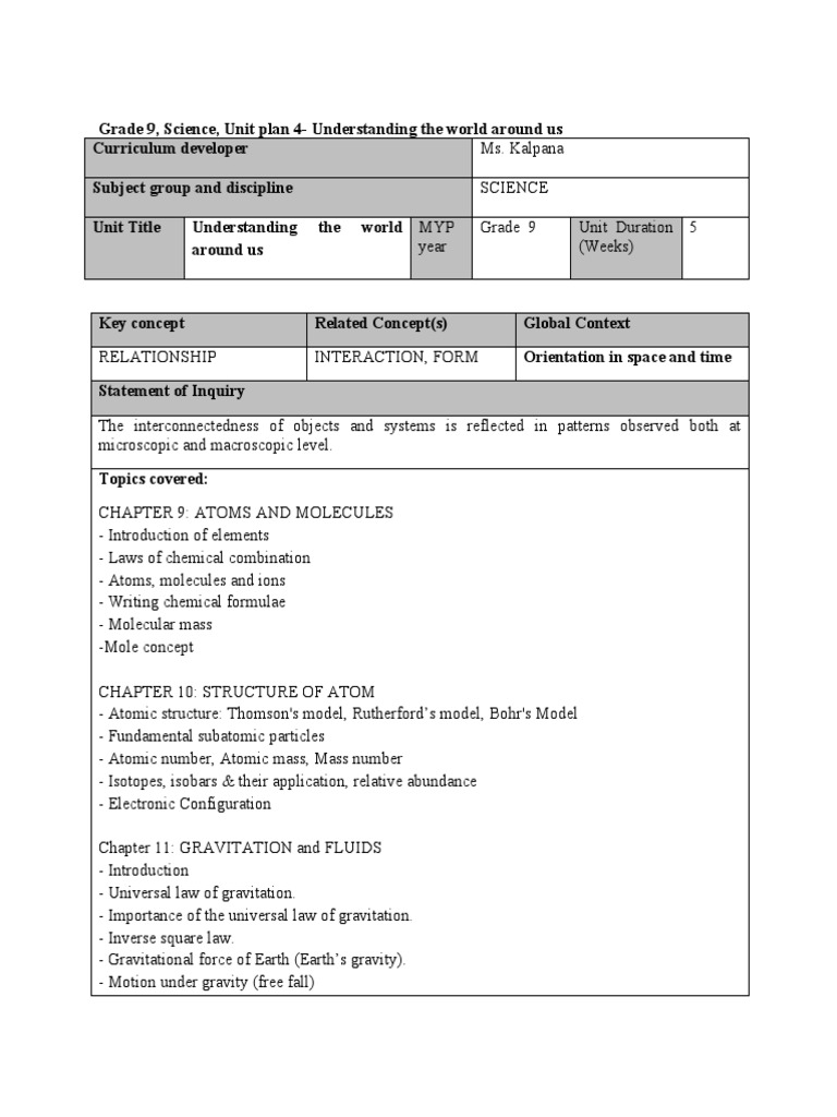 Grade 9 Science UP 4 | PDF | Mole (Unit) | Atoms