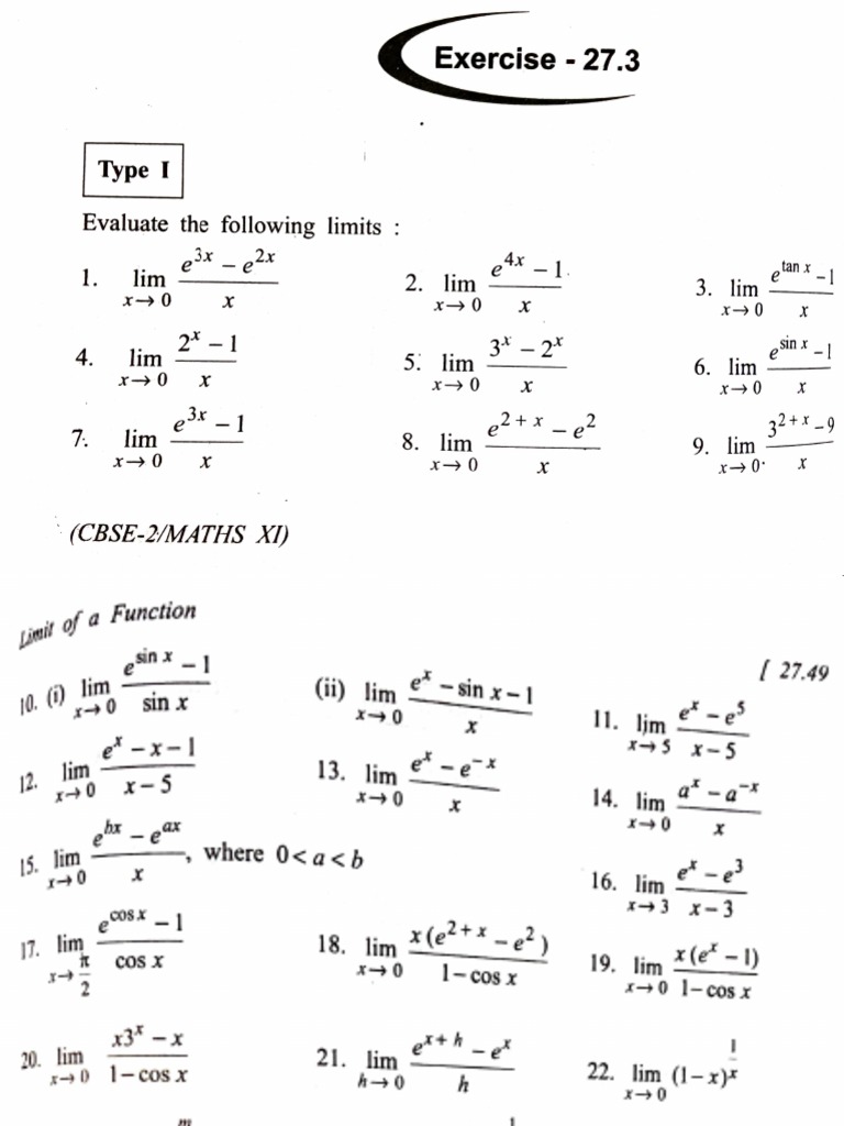 Exercise-27.3 (Limit of A Function) | PDF