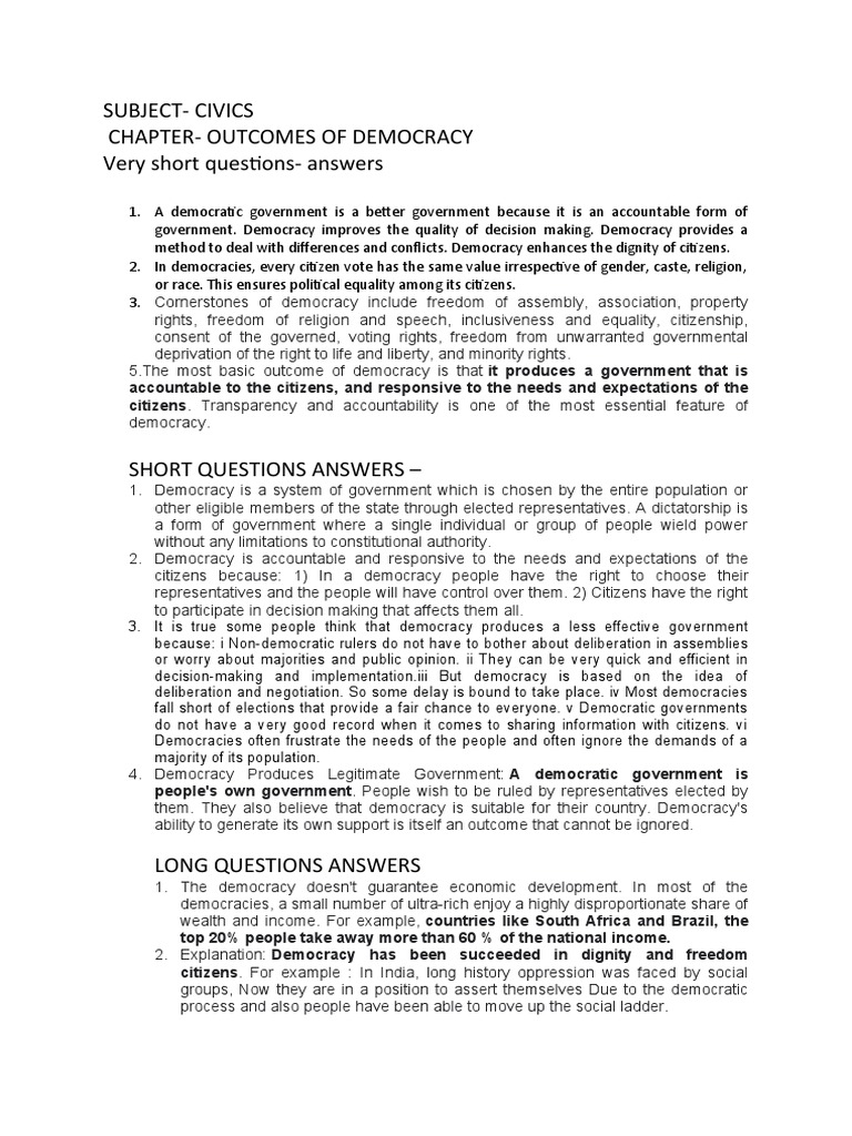 Worksheet Outcomes of Democracy 02-Dec-2022 | PDF | Political ...