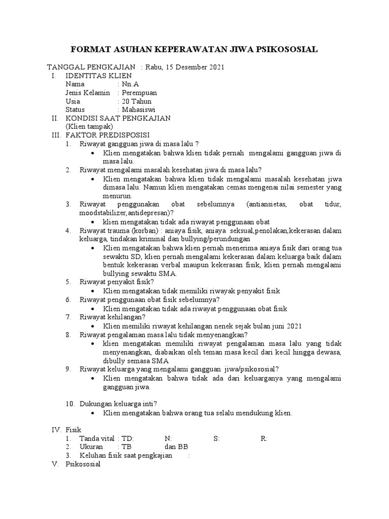 FORMAT ASUHAN KEPERAWATAN JIWA PSIKOSOSIAL - Ike Kristine ADP - 037 | PDF